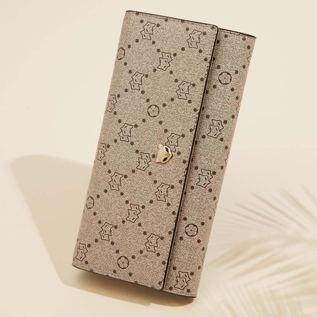 FOXLOVER Faux Leather Ladies Wallets Purses with Zipper Pocket Gift Box Packing Womens Signature Monogram Trifold Wallets Credit Card Holders (Grey)