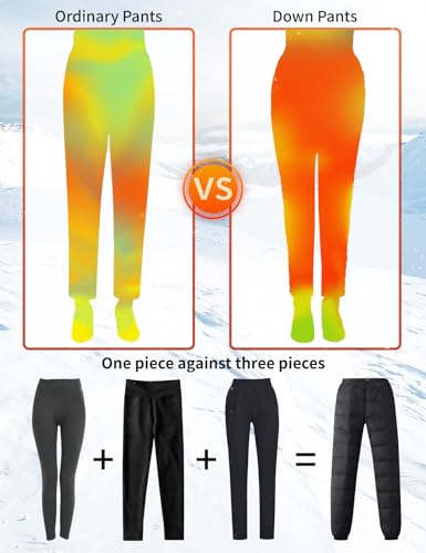 Gihuo Snow Pants Womens Winter Windproof Down Pants Warm Outdoor Ski Pants Padded Loose Ultralight Warm Trousers(Wine-S)