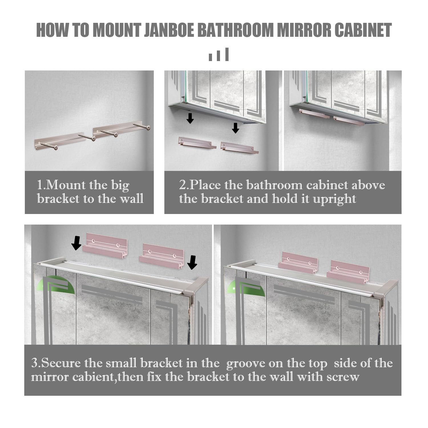 Janboe Large Medicine Cabinet with Lights,Aluminum Mirror Cabinet,Glass Shelf Illumination,USB Shaver Socket,3 Colors,Dimmable,Demister,48×32inch