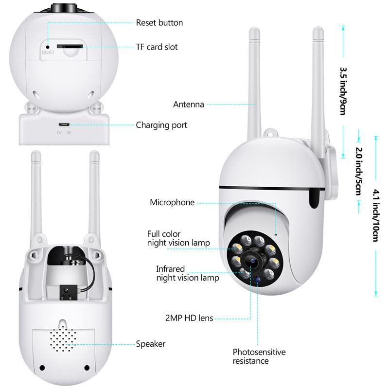 Home Security Camera WiFi 2.4G / 5G Motion Activated Color Night Vision PTZ Wide Angle Surveillance Multi-User P2P Remote Access CCTV Card or Cloud Storage Wired Indoor