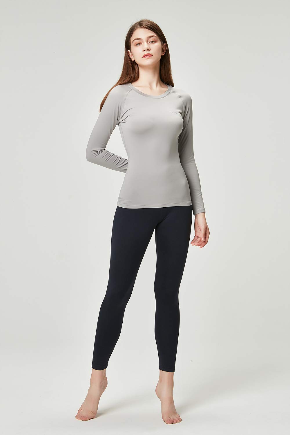DEVOPS Women's 2 Pack Thermal Long Sleeve Shirts Compression Baselayer Tops (X-Large, Charcoal/Light Grey)