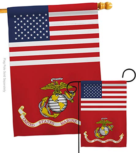 US Marine Corps Garden House Flag - Set Armed Forces USMC Semper Fi United State American Military Veteran Retire Official - Decoration Banner Small Yard Gift Double-Sided Made in USA 28 X 40