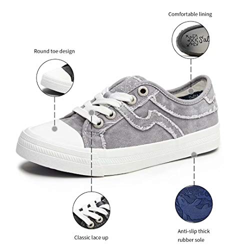 SALT&SEAS Women's Canvas Fashion Sneakers Low Top Lace Up Comfortable Casual Shoes Walking Flats Grey, 10