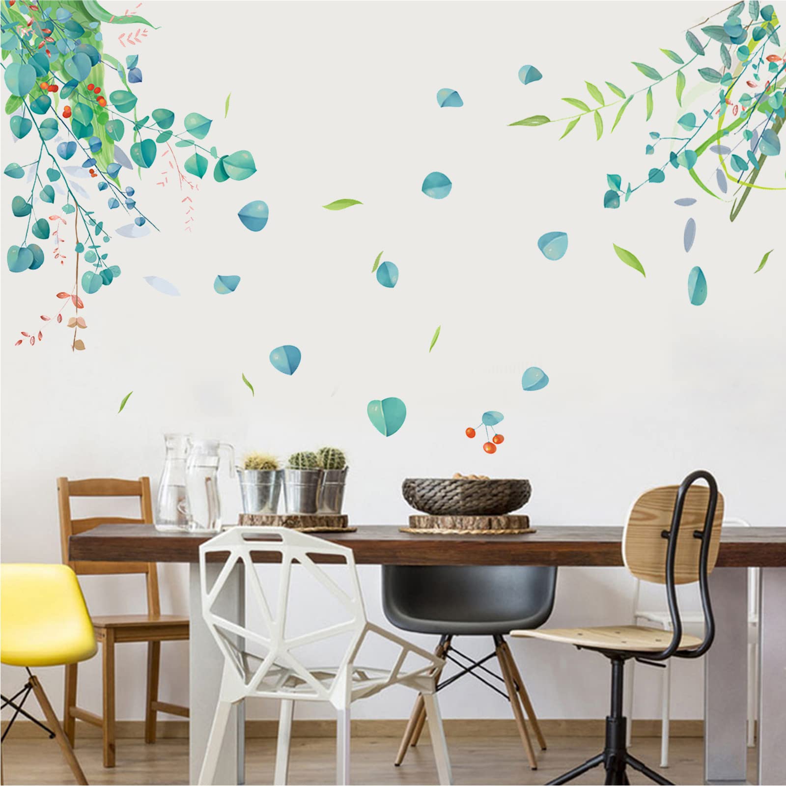 Leaf Wall Decals Leaf Tropical Plants Wall Stickers for Living Room Palm Leaf Wall Posters for Bedroom Nursery Office (green3)
