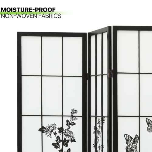 Magshion Folding Room Dividers 5.9ft 4-Panel Portable Room Separators Divider Wall, Oriental Ink Four Noble Ones Print Folding Room Dividers Freestanding Black Screen for Home Office