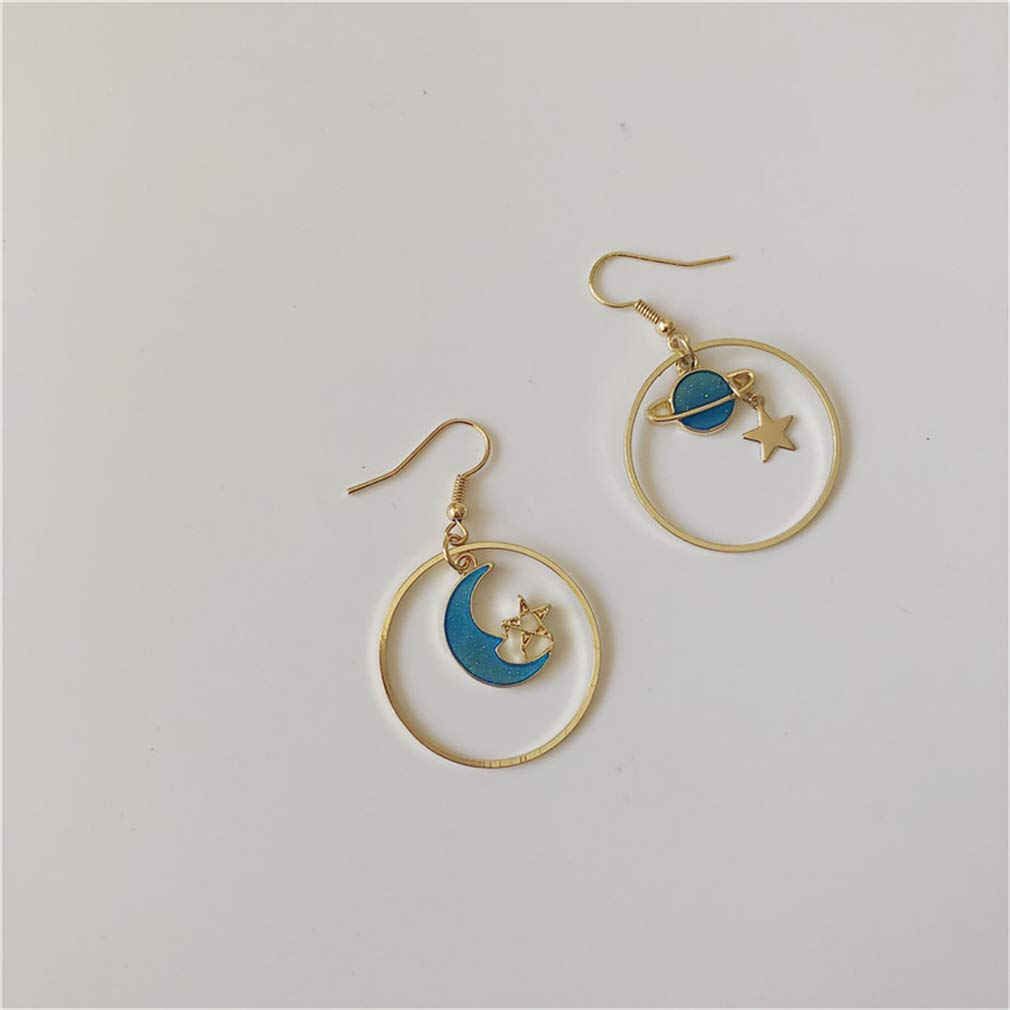 Enamel Moon Star Earth Planet Drop Hook Earrings Long Pendant Dangle Earrings Jewelry for Women Girls Creative and Useful