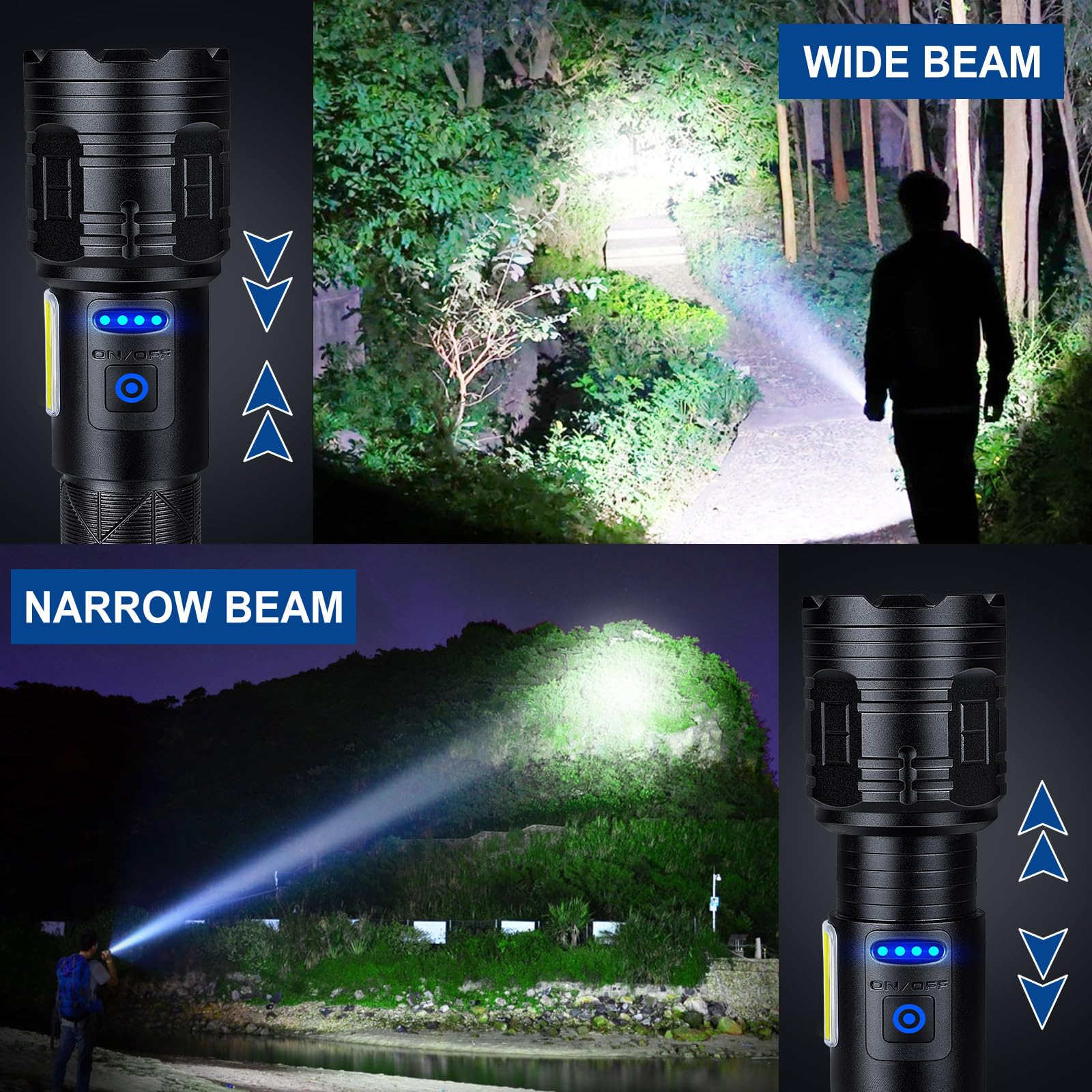 Kmivo Rechargeable LED Flashlights High Lumens 2 Pack, 900000 Lumen Super Bright Flashlight with USB Cable, 7 Modes Powerful Flashlight Waterproof Flash Light for Home Emergencies Camping