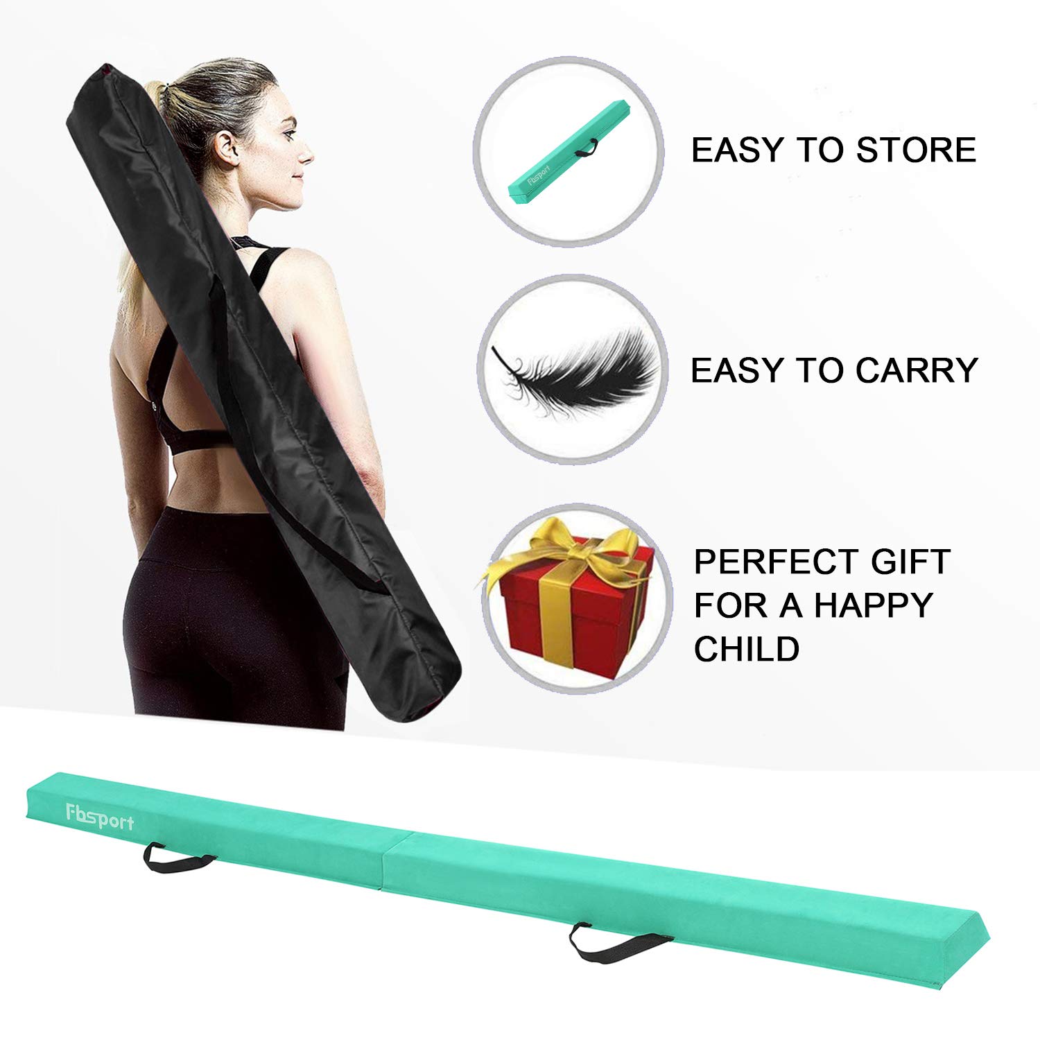 FBSPORT 10ft Balance Beam: Folding Floor Gymnastics Equipment for Kids Adults,Non Slip Rubber Base, Gymnastics Beam for Training, Practice, Physical Therapy and Professional Home Training