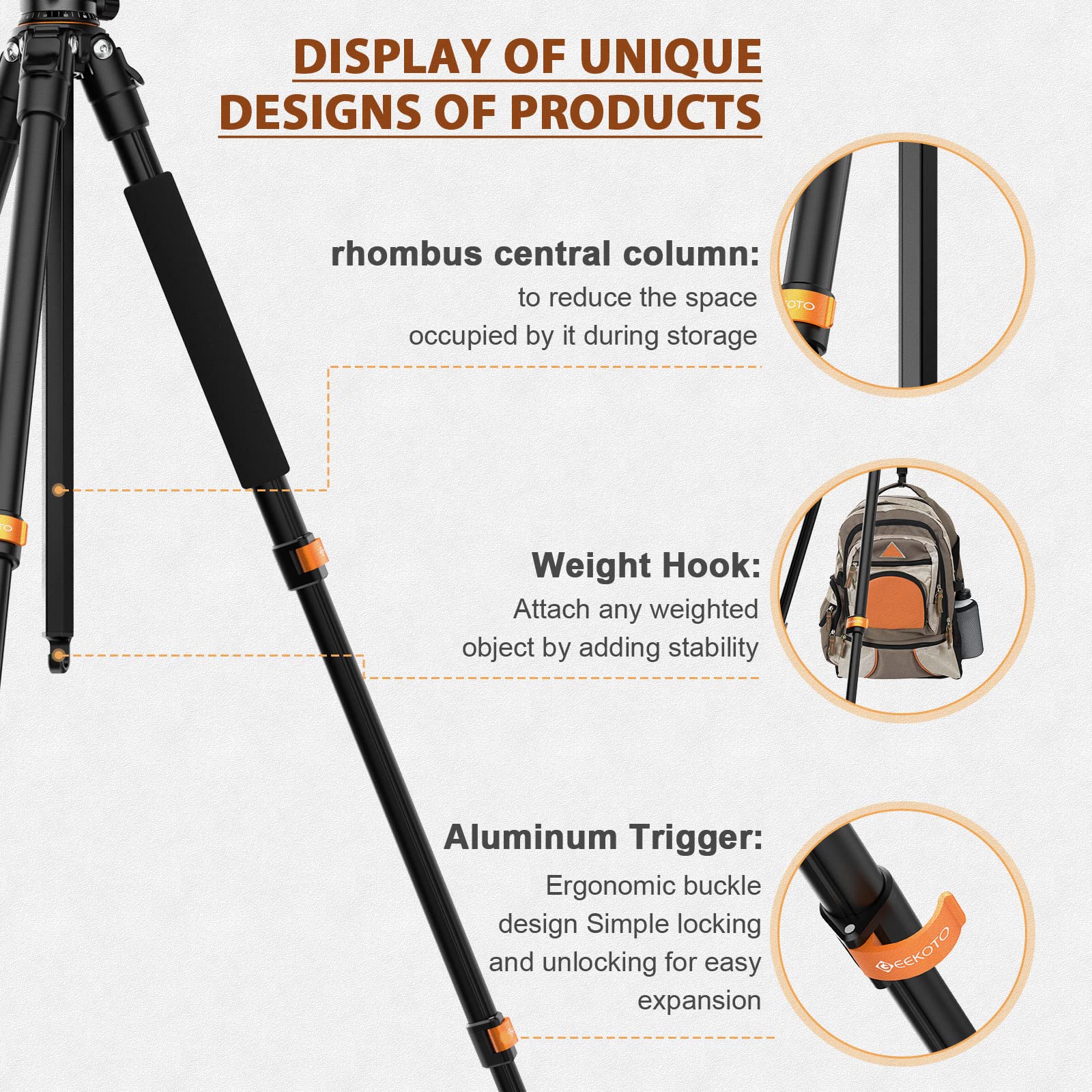 GEEKOTO Tripod, Camera Tripod for DSLR, Compact Aluminum Tripod with 360° Ball Head, 62 Inch Professional Tripod with 1/4 Inch Quick Release Plate, for Video Conferencing, Travel and Work