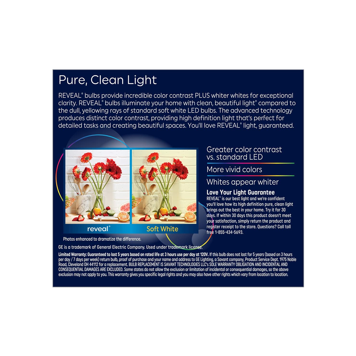 GE Reveal LED 60 watt Equivalent A19 Color Enhancing Dimmable HD Light LED Light Bulb (2 Pack)