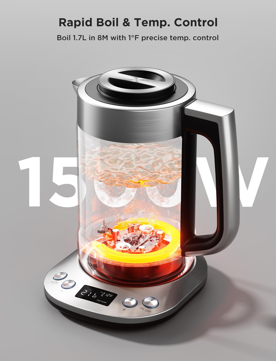 GoveeLife Smart Electric Kettle with Tea Infuser for Loose Leaf Tea, 1.7 L Electric Tea Kettle with Brewing Program, Variable Temperature Control, 2 H Keep Warm & Auto Shut off, BPA Free, Sliver