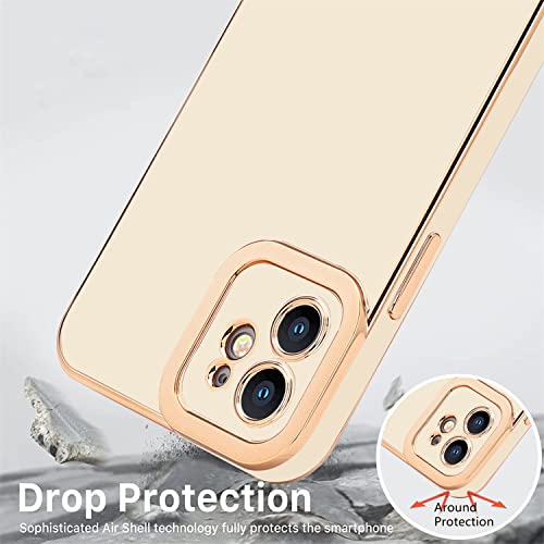 Lafunda Compatible for iPhone 11 case,Plating Cases for Women Girls Luxury Cute Electroplated Golden Edge,Shockproof TPU Bumper with Silicone Camera Protective Phone Cover for iPhone 11 White