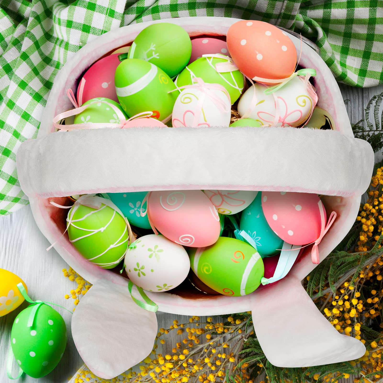 KMUYSL Plush Easter Bunny Basket for Kids, Large Bunny Easter Basket for Boys Girls, Empty Easter Egg Hunting Bucket with Handles, Cute Easter Decoration Bags, Easter Toys Gift for Kids