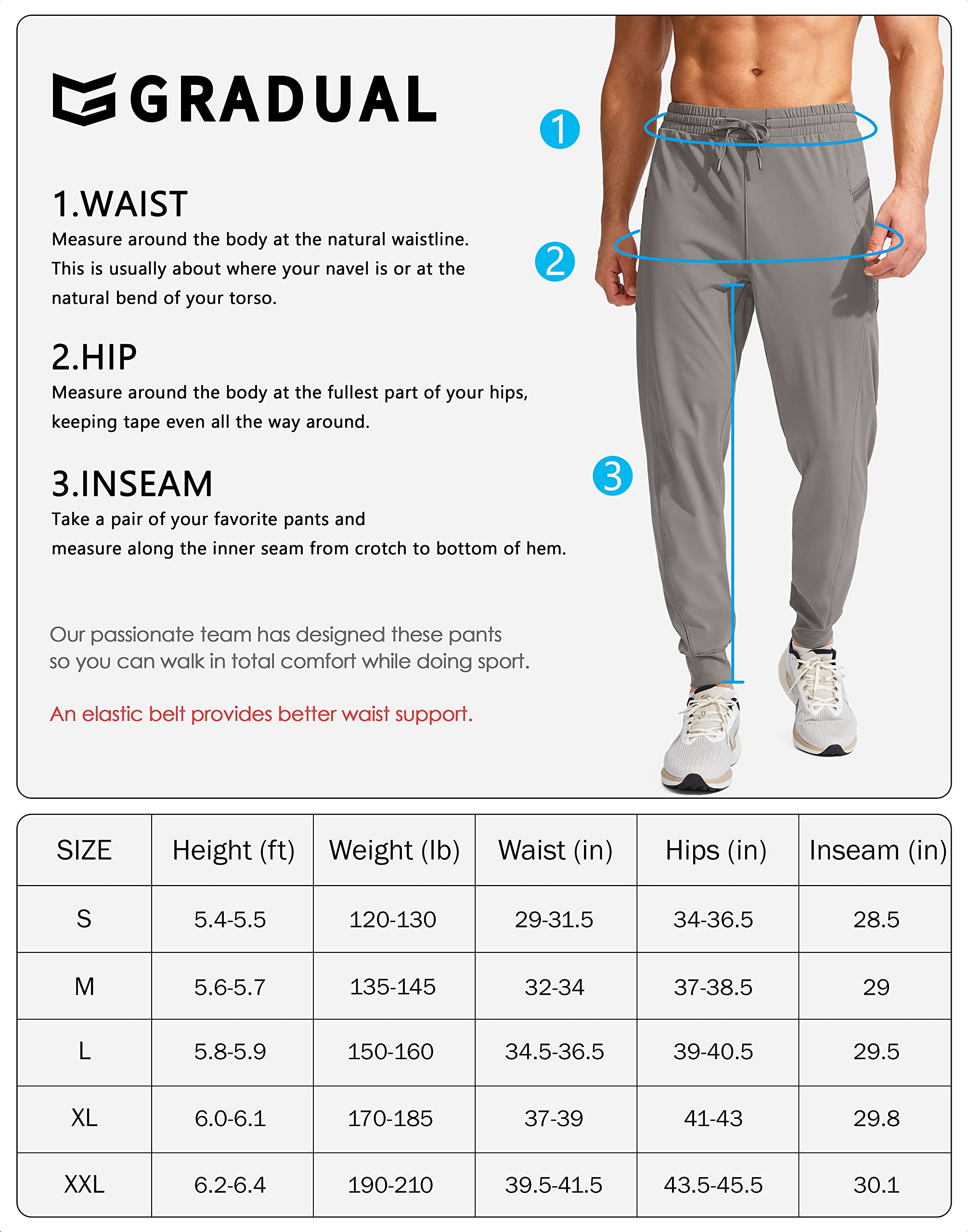 G Gradual Men's Joggers Pants with Zipper Pockets Stretch Athletic Sweatpants for Men Workout Jogging Running(Slate Blue, Small)