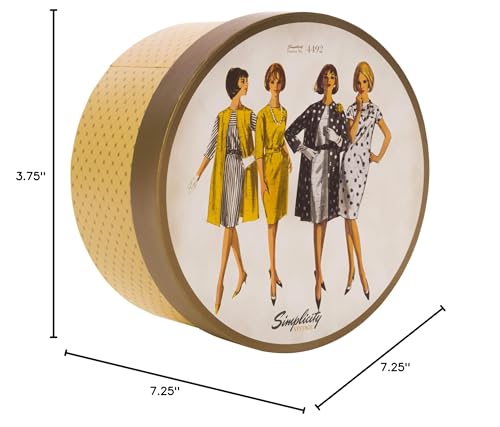 Simplicity Vintage Fashion 1960's Round Sewing Storage Box, 7.25'' W x 7.25'' L x 3.75'' H