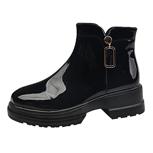 FASDNENDYS Ankle Boots for Women Low Heel Women Boots New Waterproof Snow Boots for Winter Shoes Womens Side V Cut Boots Black