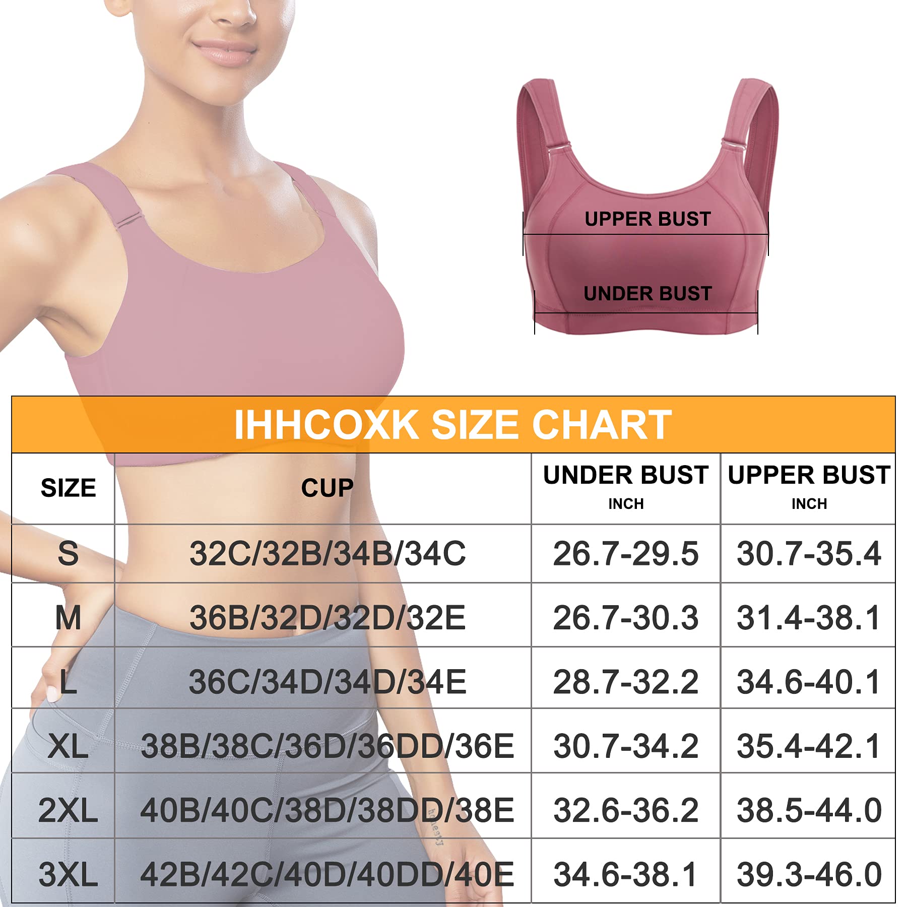 IHHCOXK High Impact Sports Bra for Women Front Adjustable Straps Full Coverage Compression Yoga Bra Wireless Tank Top (Pink, Medium)