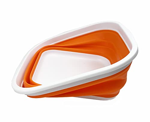 SAMMART 5.5L (1.4 Gallons) Set of 2 Collapsible Tub - Foldable Dish Tub - Portable Washing Basin - Space Saving Plastic Washtub (White/Orange)