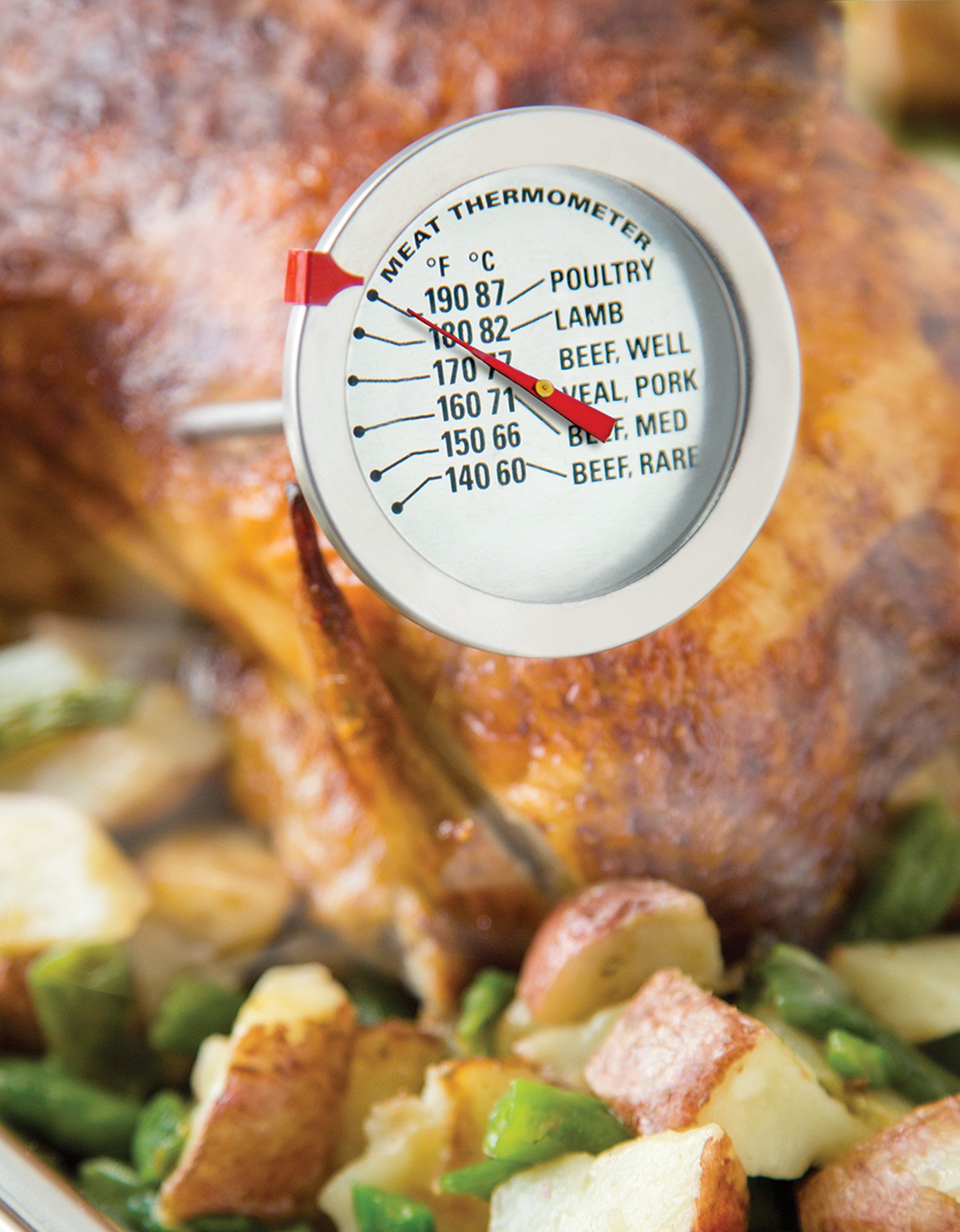 Fox Run Stainless Steel Meat Thermometer with Internal Temperature Guide, 2.5 x 2.5 x 5.25 inches, Metallic