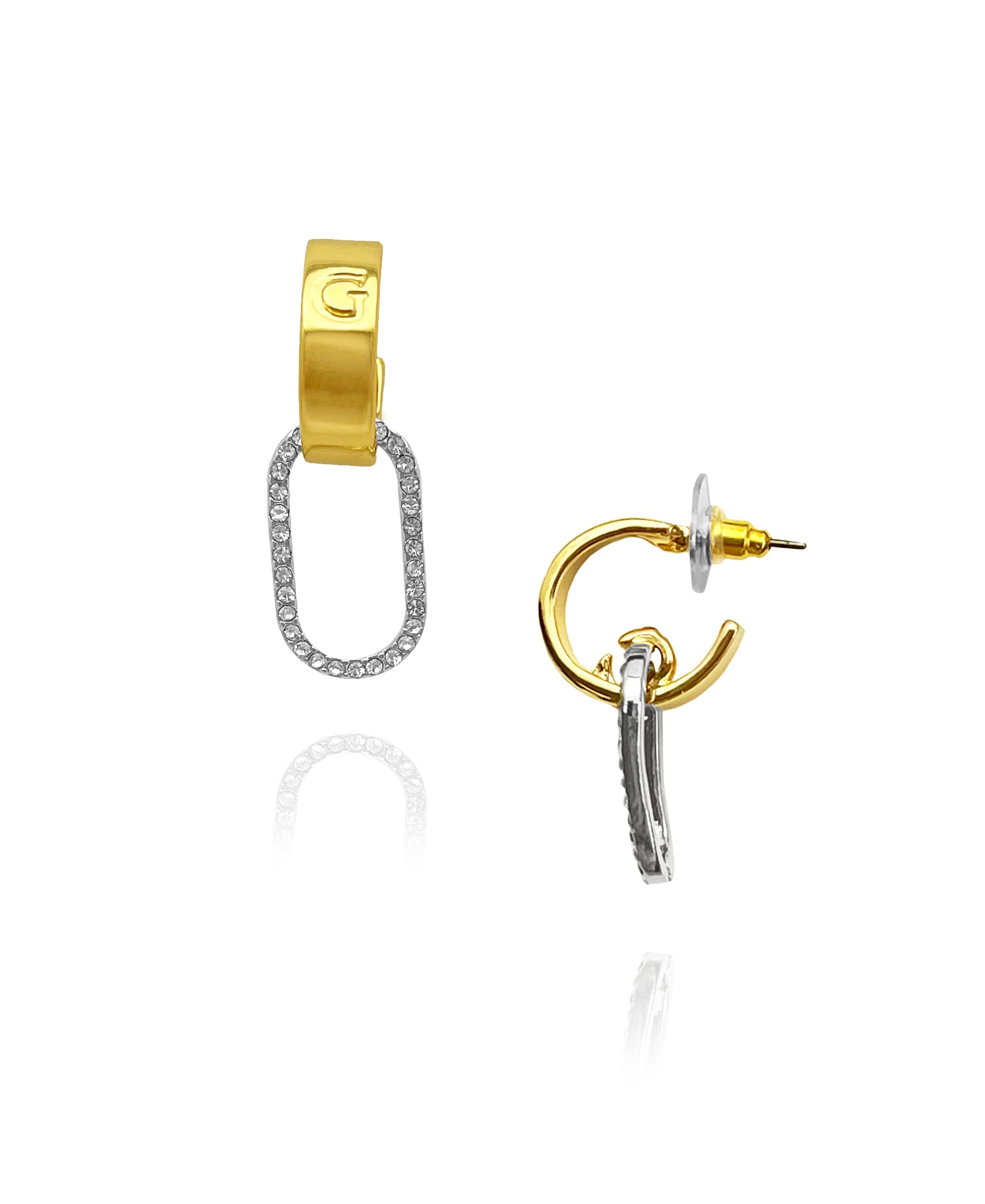 GUESS Two-Tone Dangle Link Mini Hoop Earrings