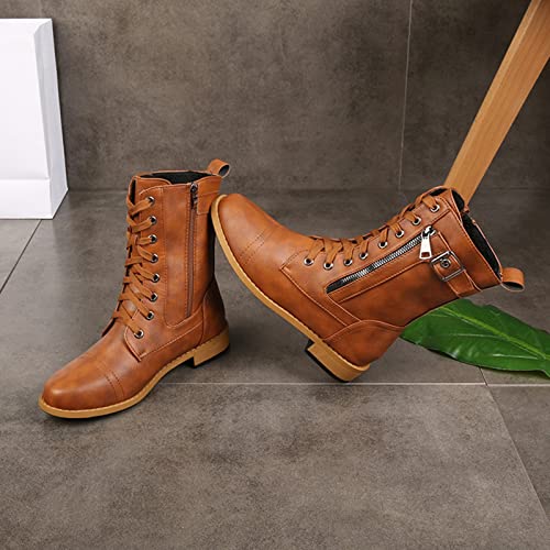 FASDNENDYS Boots for Women Low Heel Heel Side Motorcycle Chunky Boots Shoes for Women Zipper Cowboy Boots 1 Inch Heel Brown