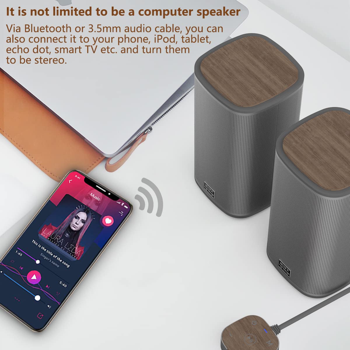 KEiiD Bluetooth Computer Speakers for Desktop Laptop PC Stereo Speaker for Gaming Wireless Home/Office Audio System, Touch Pad Control, 4 EQ Options