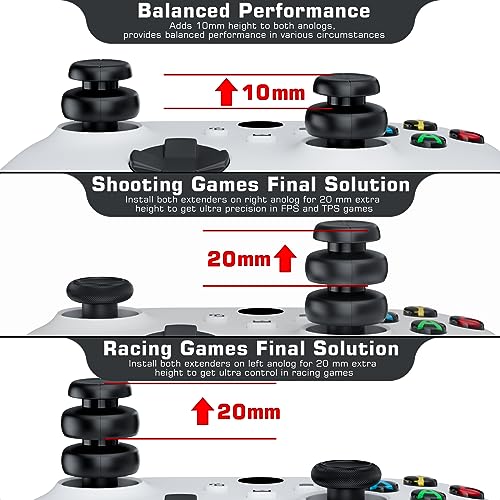 PlayRealm NO Falling Off Thumbstick Extender & Silicone Grip Cover 2 Sets for Xbox Series X/S & Xbox One S/X Controller(BH Green)