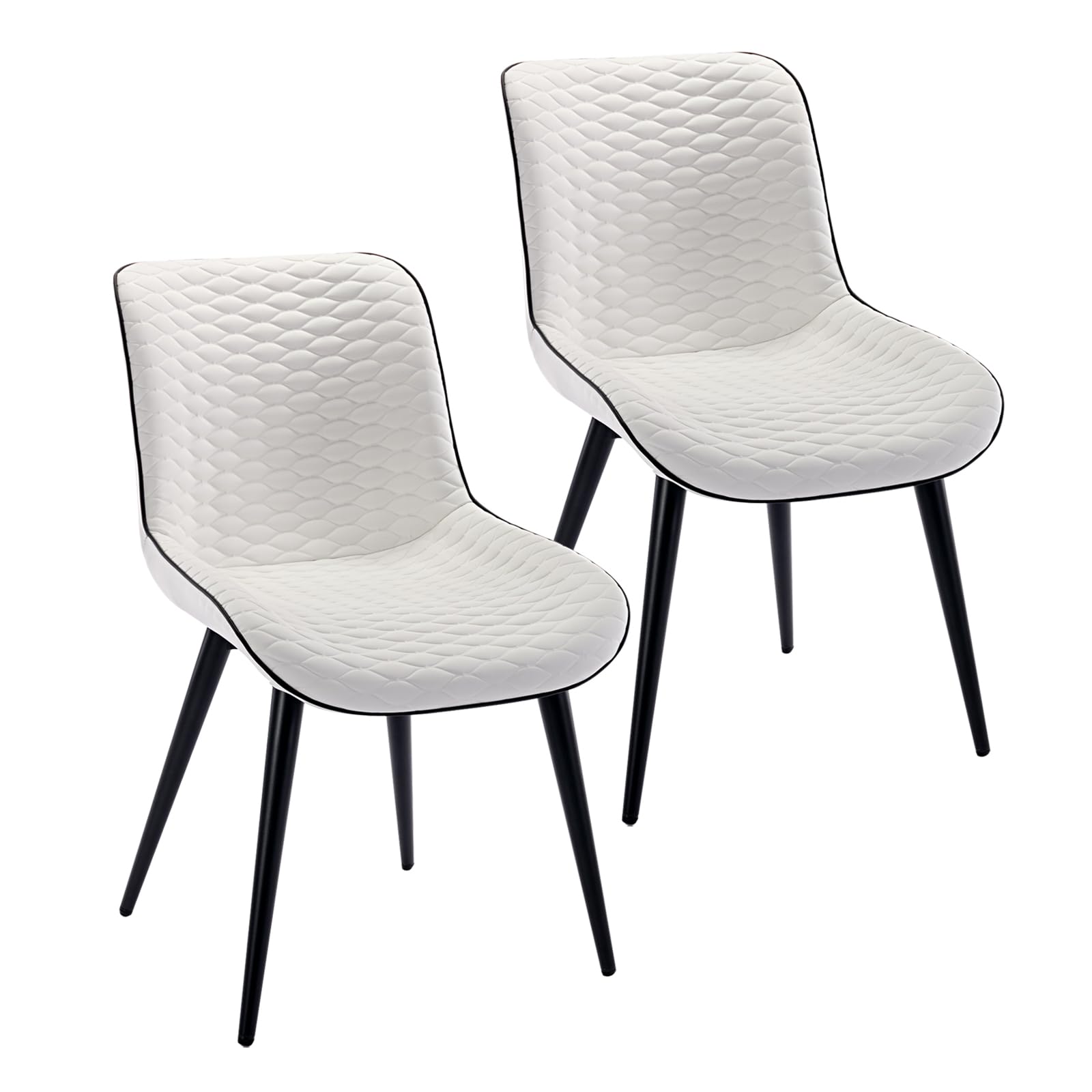 Fefances White Dining Chairs Set of 2 PU Leather Diamond Upholstered Modern Kitchen Dining Room Chairs Metal Thick Bar Counter Chairs High Back Home Kitchen Restaurant