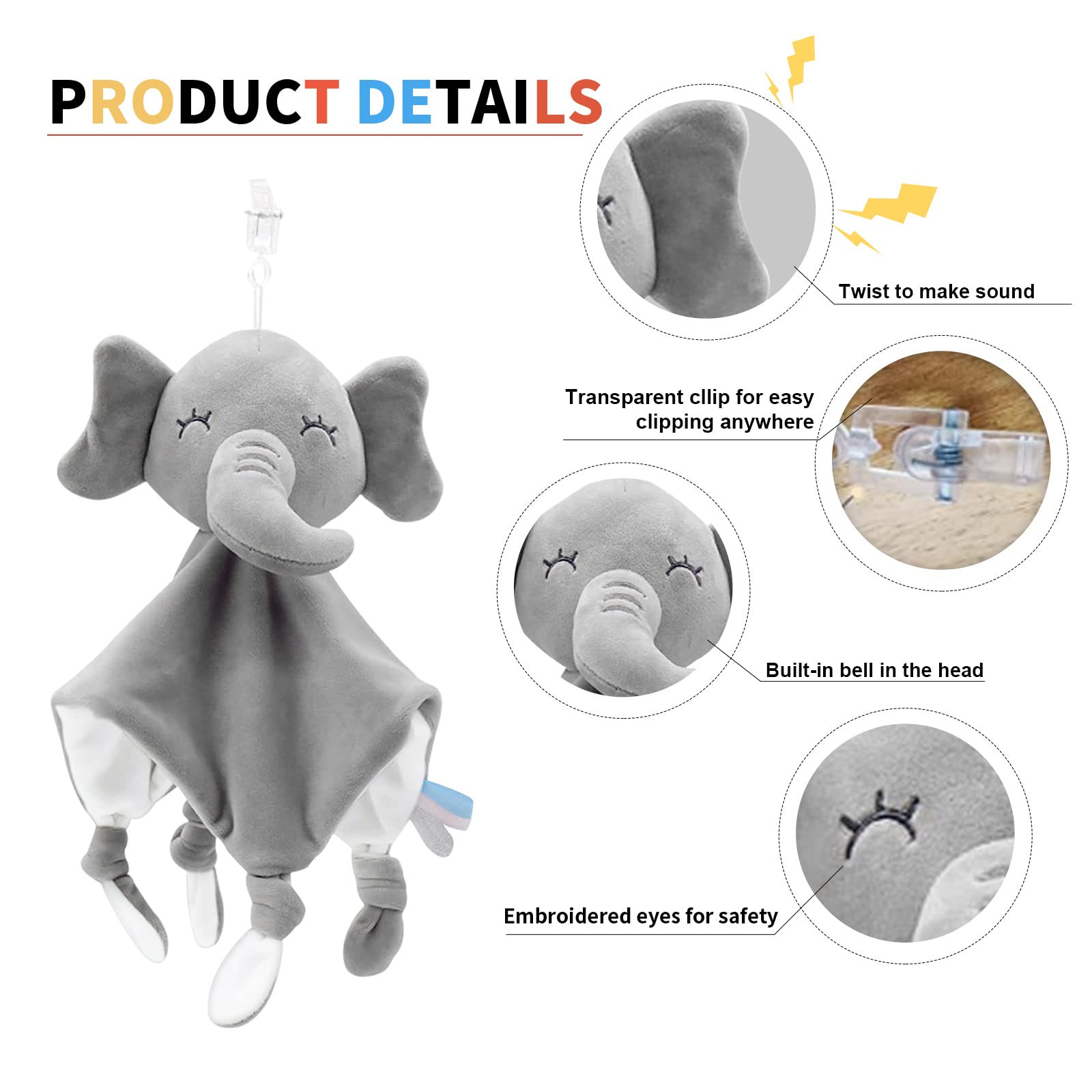 LEBOCADO Baby Security Blanket Soft Minky Dot Fabric Lovey Blanket with Lovely Animal Pattern Backing, Stuffed Plush Cuddle Newborn Blankie (Soothing Towel - Elephant)…