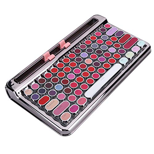 GOWENIC Gaming Keyboard Punk Keyboard Portable Bluetooth Wireless Keyboard 76 Keys Mechanical Computer Keyboard with Rounded Keycaps, LED Monochrome Backlight, Blue Switch (Silver‑Lipstick Style)