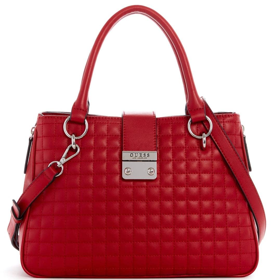 GUESS Women's Rolla Quilted Side Zipper Crossbody Bag Satchel Handbag Purse - Red