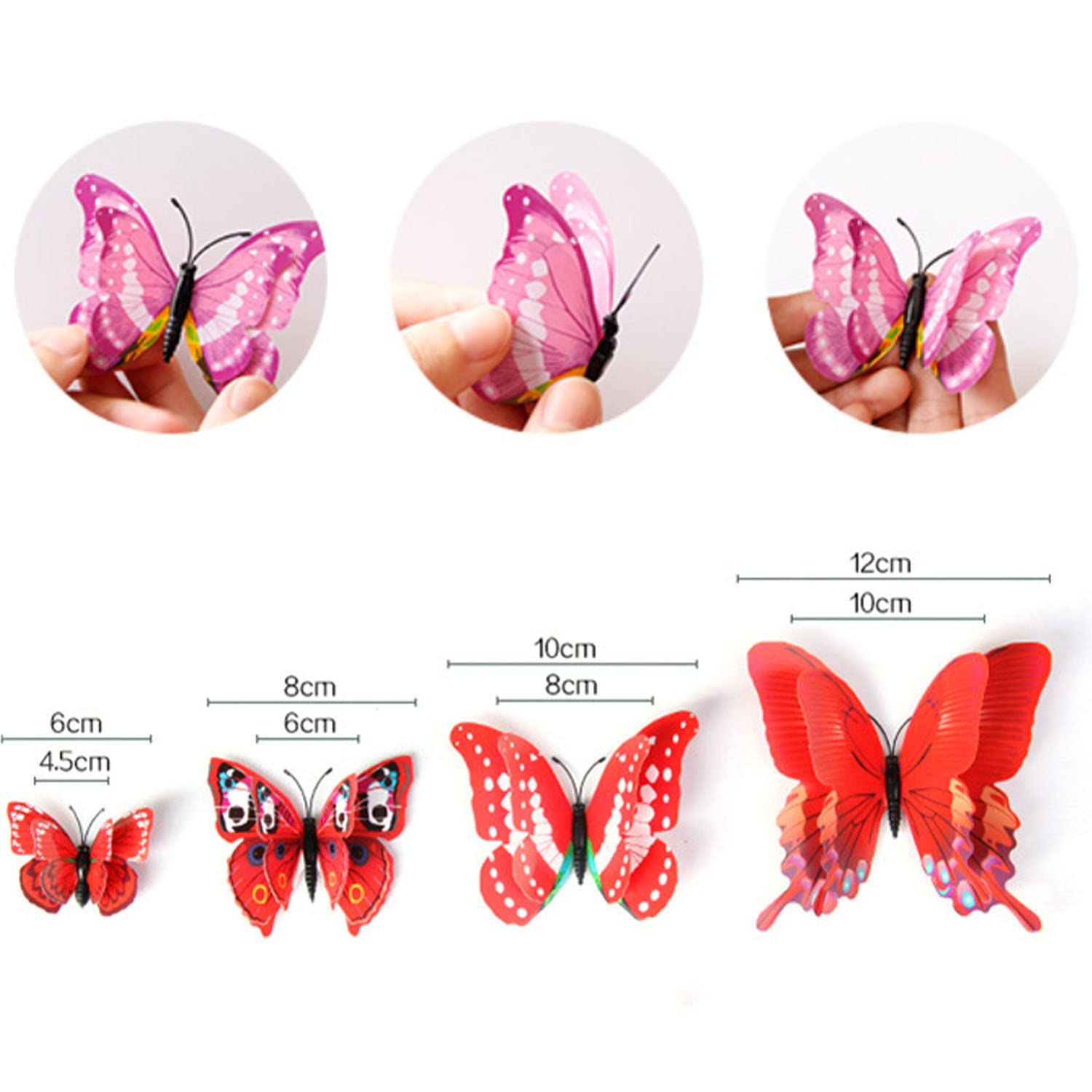 LECUNE Butterfly Wall Decor, 24/48Pcs Butterfly Wall Decals, 3D Butterflies Stickers for Party Decorations with Magnets
