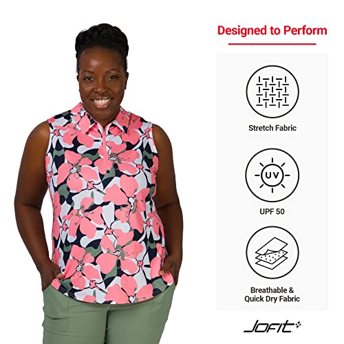 Jofit Apparel Women's Athletic Clothing Sleeveless Polo for Golf & Tennis, Size X-Small, Vibrant Floral