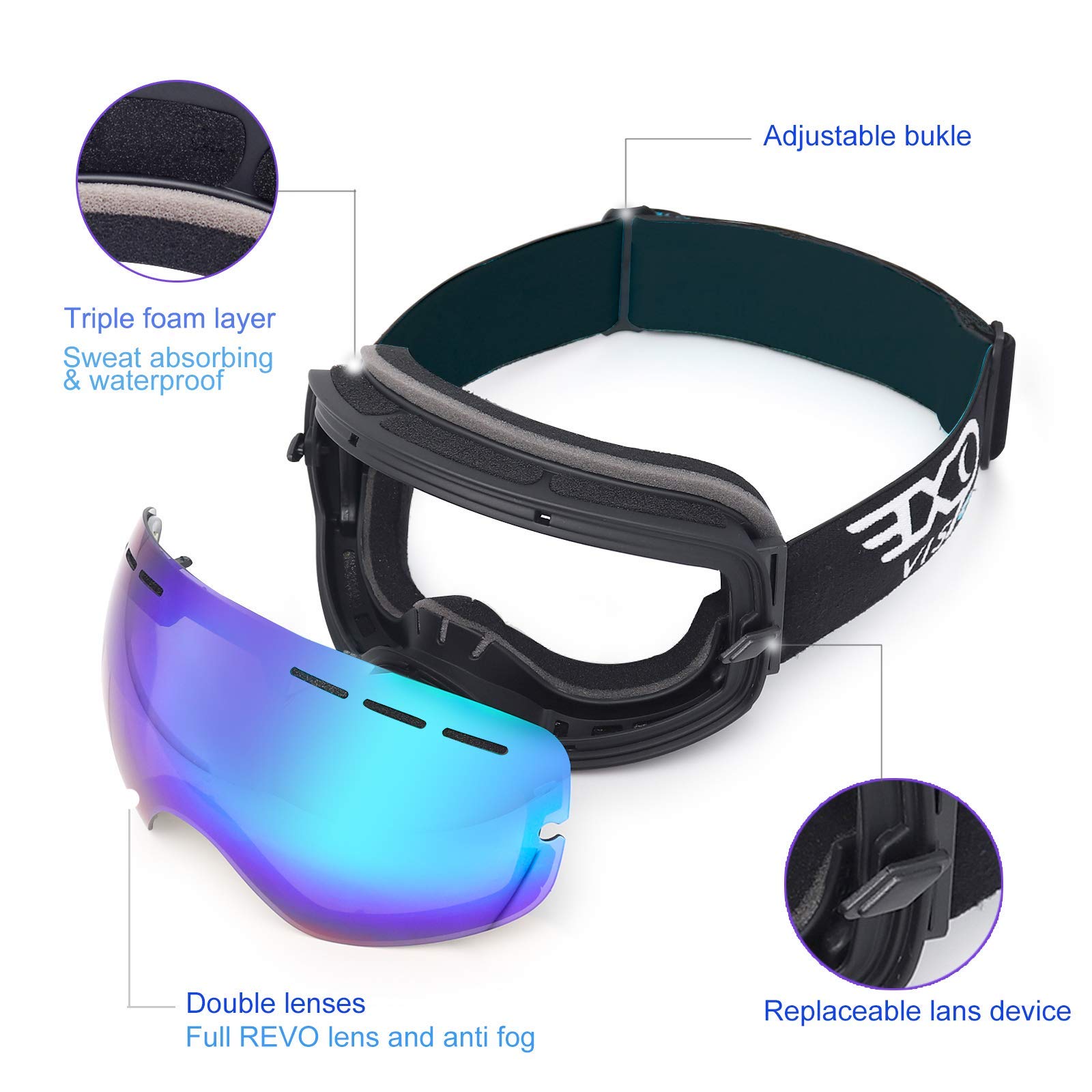 EXP VISION Snowboard Ski Goggles and Glover for Men Women and Youth