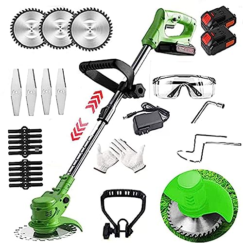 Weed Wacker,24V 2Ah Battery Powered Weed EaterString Trimmer with 2 Batteries and 3 Types Blades,Weed eaterLightweight and Powerful Weed Eater Battery poweredfor Yard and Garden(Green)