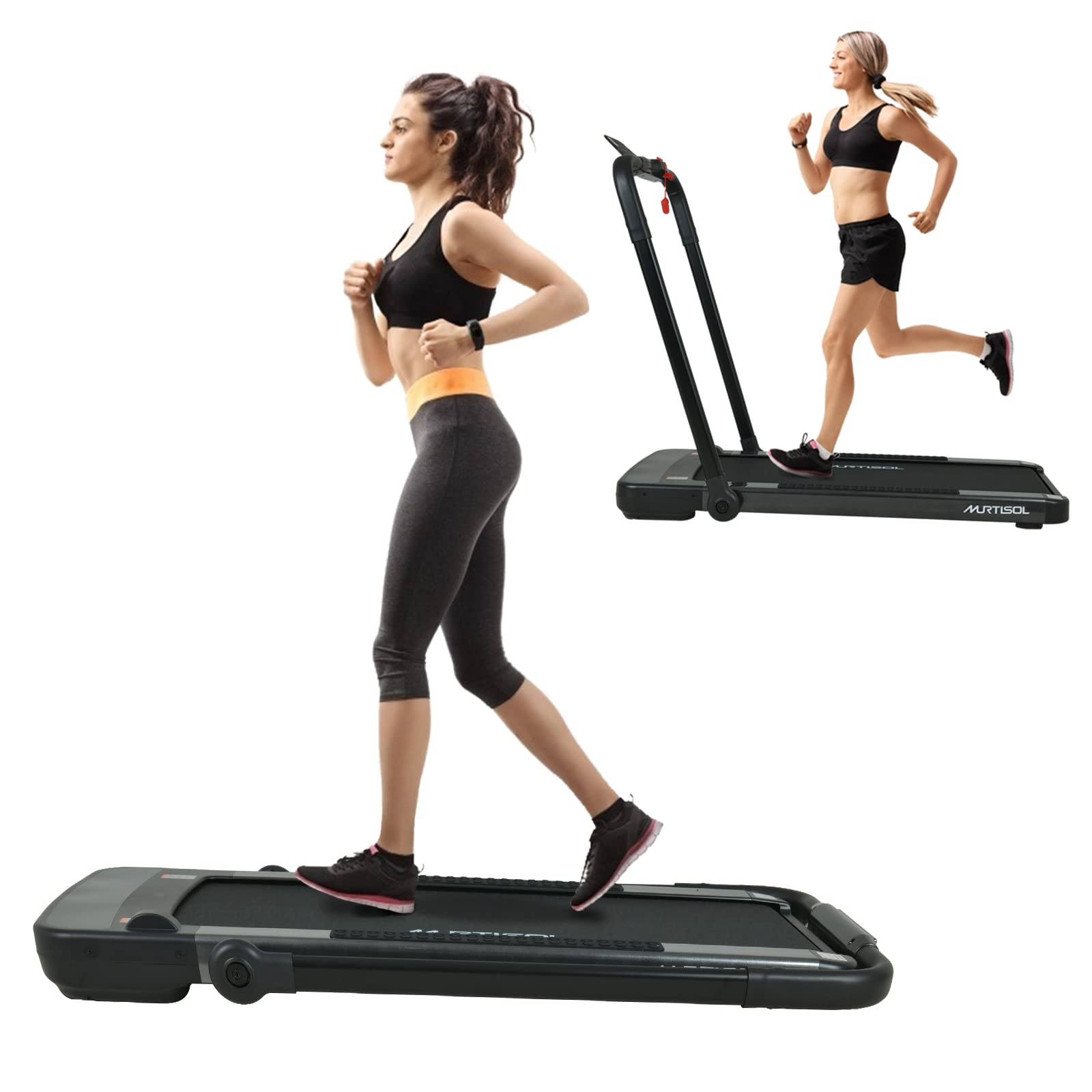 Fophet Under Desk Treadmill, 2 in 1 Folding Treadmill Installation-Free with Remote/APP Control and LED Display, Device Holder Walking Jogging Running Machine for Family & Office Use, Black