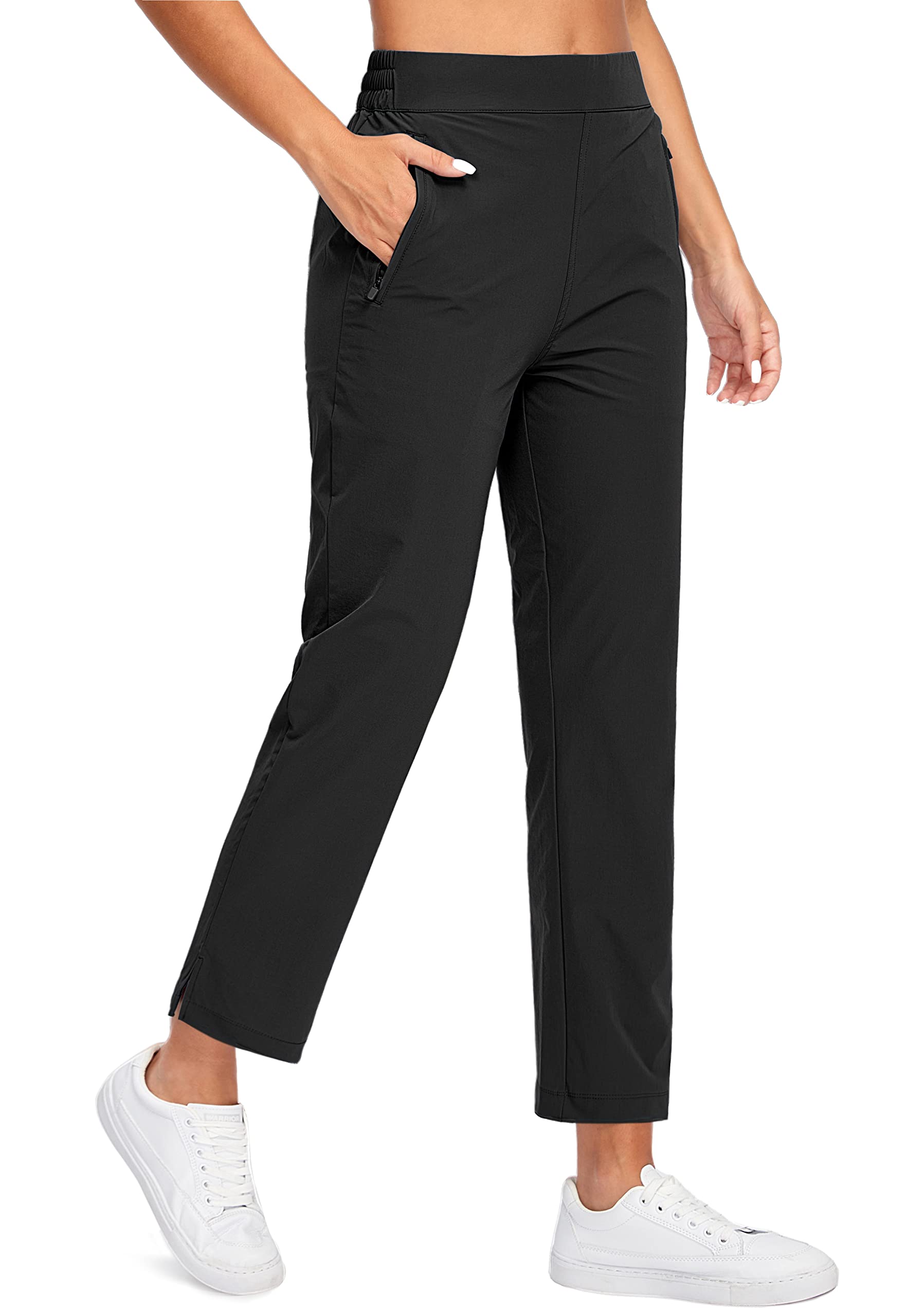 G Gradual Women's Golf Pants with Zipper Pockets Pull On Stretch Lightweight Quick Dry Ankle Pants for Women Travel Work (Black, M)