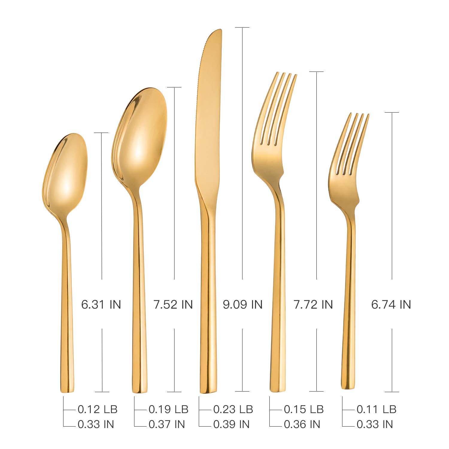 Kelenfer Silverware 45-Piece Gold Flatware Set with Serving Utensils Stainless Steel Thick Heavy Mirror Polished Cutlery Set for Wedding Hotel Restaurant, Service for 8
