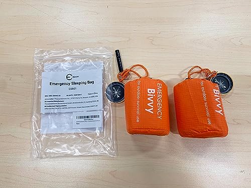 Esky Emergency Sleeping Bag, 2 Pack Survival Bag Portable Thermal Bivy Sack, Waterproof Lightweight Emergency Blanket Survival Gear with Compass and Whistle for Camping Hiking Outdoor Adventure