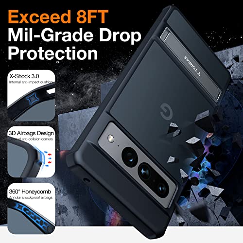 TORRAS MarsClimber for Google Pixel 7 Pro Case 6.7'' [8FT Military-Grade Drop Protection] [3 Stand Ways Slim Kickstand] Translucent Matte Protective Phone Cases for Google Pixel 7 Pro, Black