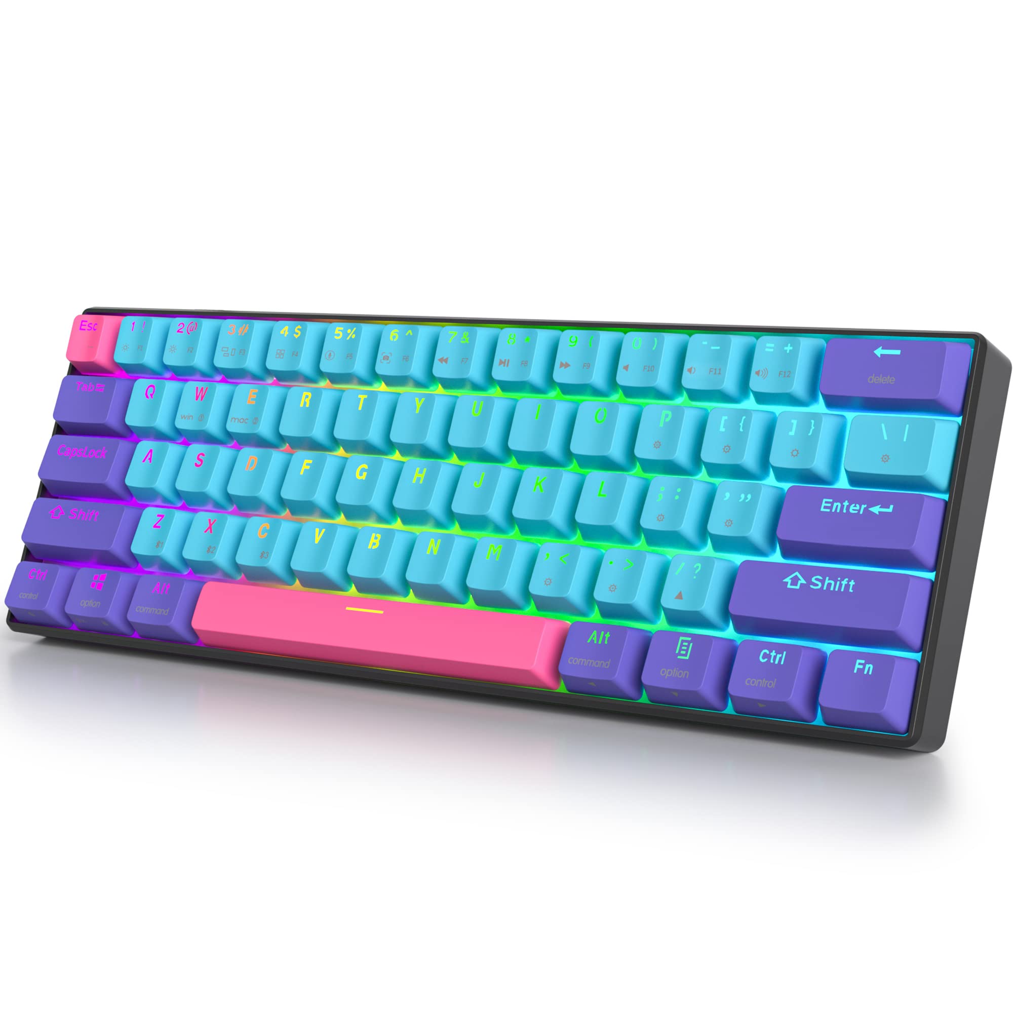 Guffercty kred GK61 60% Wireless Bluetooth Mechanical Gaming Keyboard 60 Percent with hot swappable Red Switches RGB Backlit for Windows/Mac/Android (Gateron Optical Red, Joker)