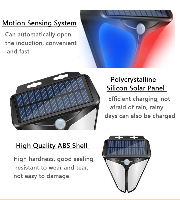LEDHOLYT Solar Strobe Light with Sound, 4 Mode Outdoor Motion Sensor Alarm ,IP65 Waterproof Motion Sensor Siren 90db Warning Sound for Home Fence Farm Yard Garage.2Pcs