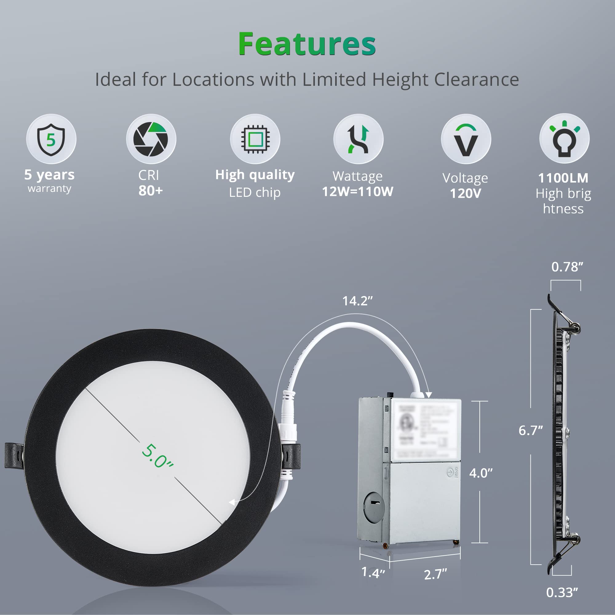 LEDIARY 24 Pack 6CCT LED Recessed Lighting 6 inch, 2500K-5000K Selectable Black Recessed Lights, 1100LM High Brightness, 12W Eqv 110W, Dimmable Can Lights with Junction Box - IC Rated, ETL