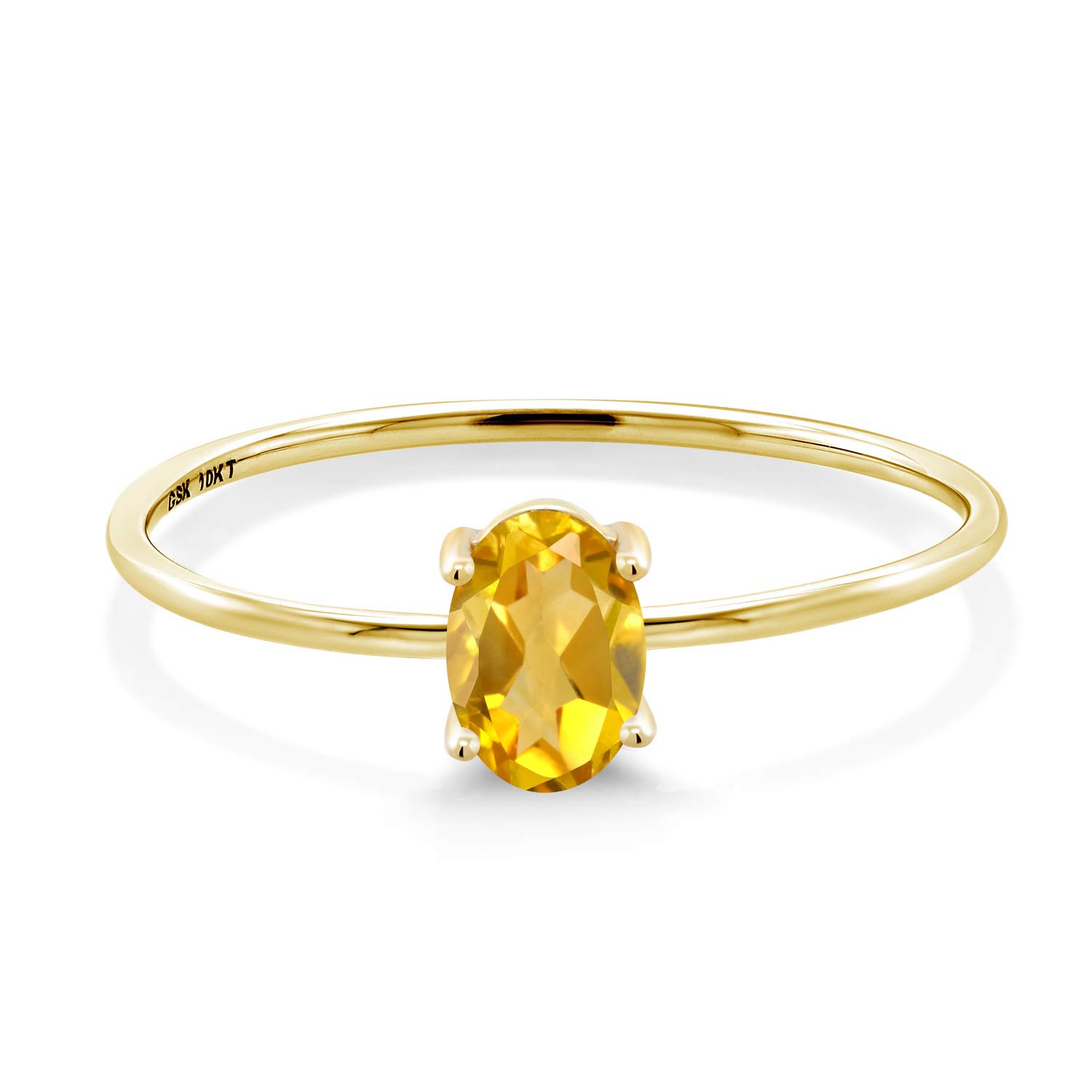 Gem Stone King 10K Yellow Gold 6X4MM Oval Gemstone Birthstone Engagement Ring | Solitaire Wedding Engagement Anniversary Promise Gold Ring For Women