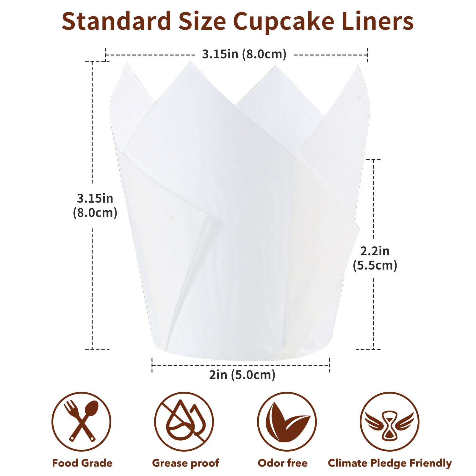 Gifbera 200pcs Natural Tulip Cupcake Liners Paper Baking Cups with Unbleached Parchment Paper, Medium Tulip Muffin Liners Cupcake Wrapper for Party, Wedding, Christmas, Birthday