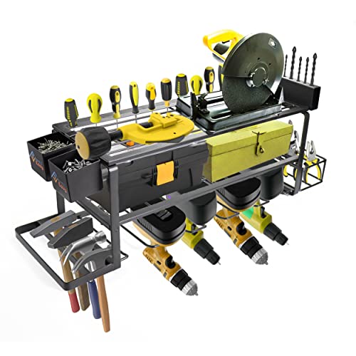 Make It Easy - Super Power Organizer Of Tools - 10 in ALL - Power Tool Storage Rack - Power Tool Organizer Shelf - Heavy Duty Floating Tool Shelf