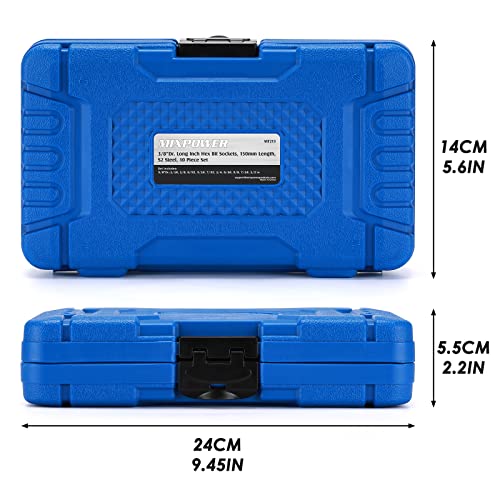 MIXPOWER 3/8 Inch Drive Long Hex Bit Socket Set, 1/16 Inch to 1/2 Inch, SAE, Extra Long Allen Hex Bit Socket Set, CR-V and S2 Steel, 10 Pieces