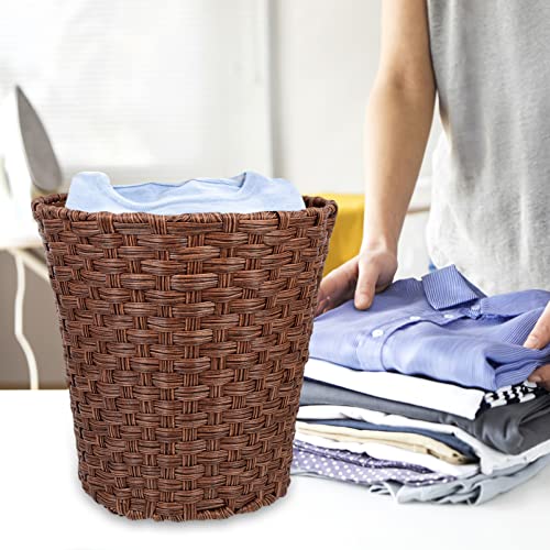 Zerodeko Wicker Laundry Hamper Round Rattan Woven Laundry Basket Dirty Clothes Hamper Decorative Wastepaper Storage Basket for Laundry Room Bathroom Bedroom Coffee