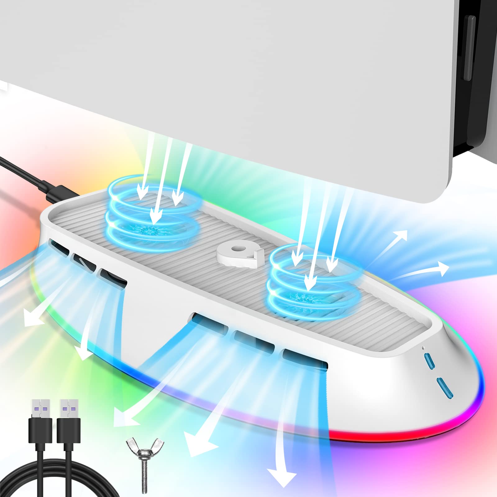 IINE PS5 Accessories Stand Cooling Station, PS5 Vertical Stand with Suction Cooling Fan and Auto-Speed, PS5 Cooling Station with RGB Lighting
