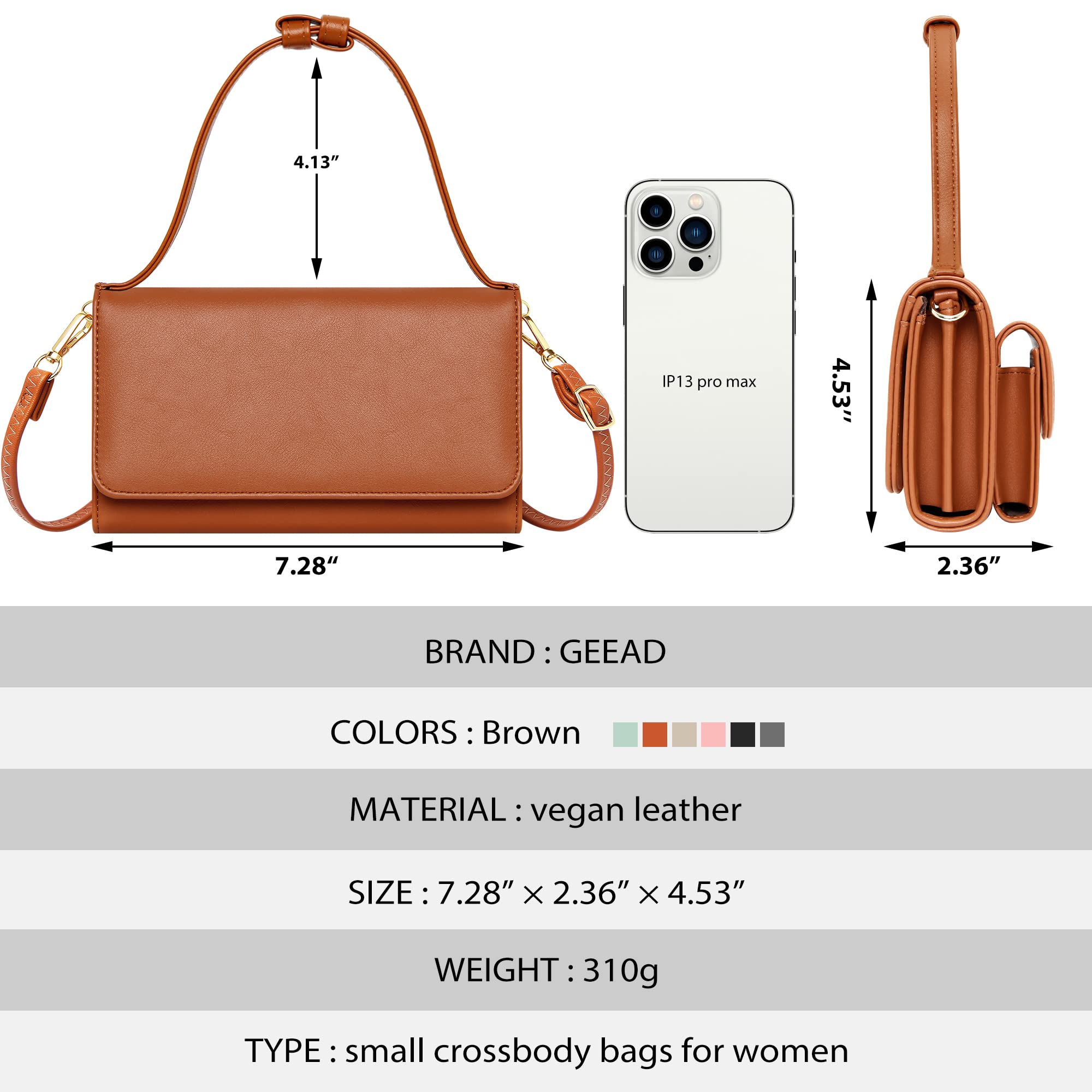 GEEAD Small Crossbody Bags for Women with Card Slots Pu Leather Shoulder Bag Cell Phone Purse